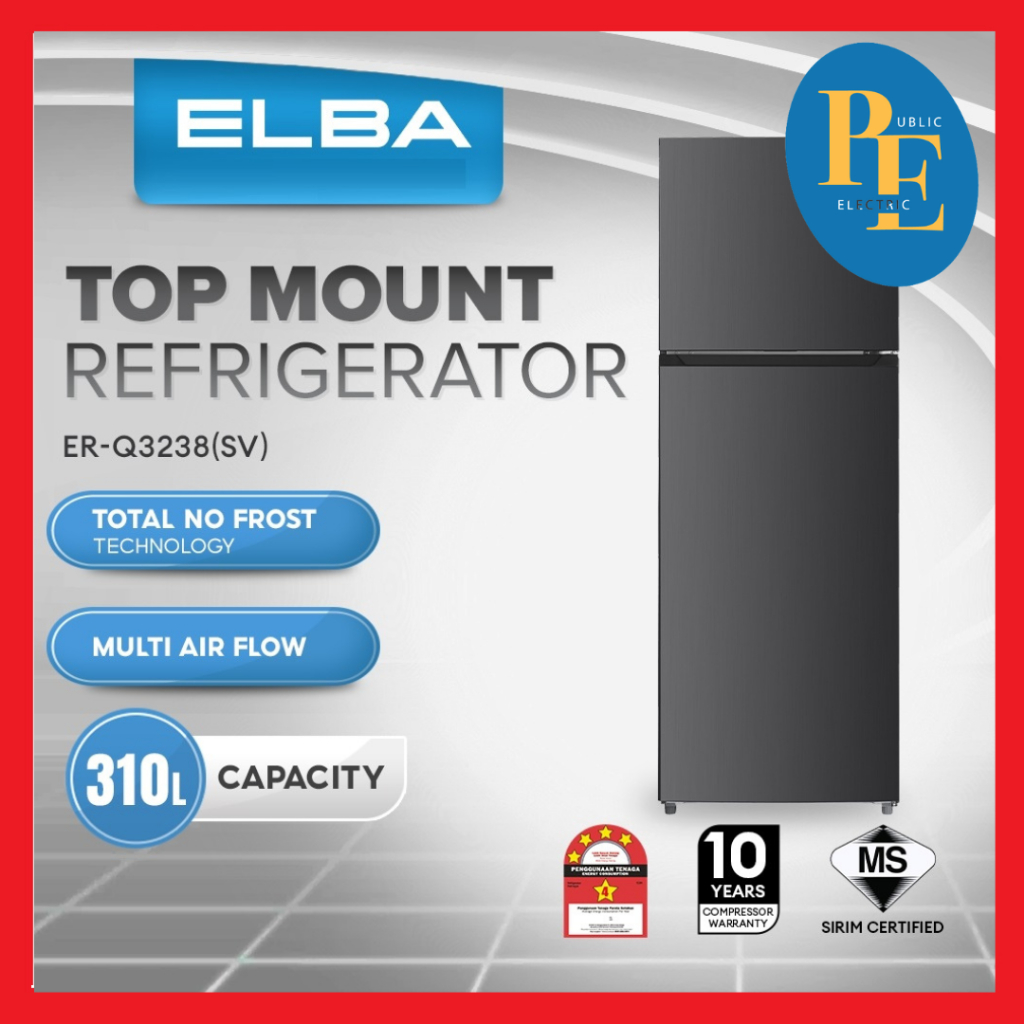 ELBA 310L Top Mount Refrigerator ER-Q3238(SV) | Shopee Malaysia