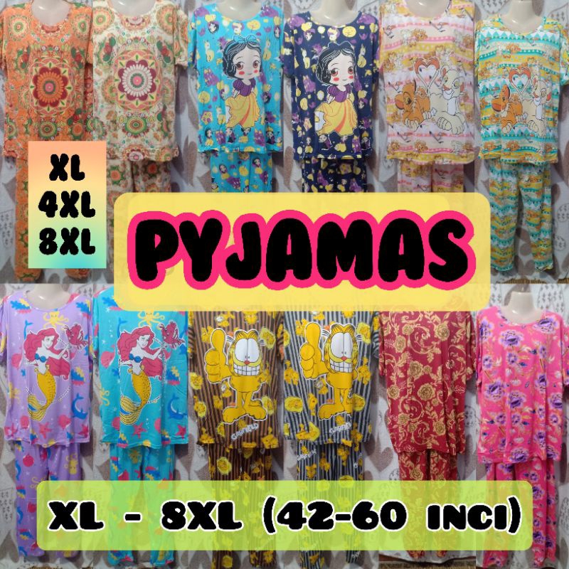 Pyjamas & night dress 2XL-8XL Plus Size Baju Tidur 42-60 inci dewasa ...