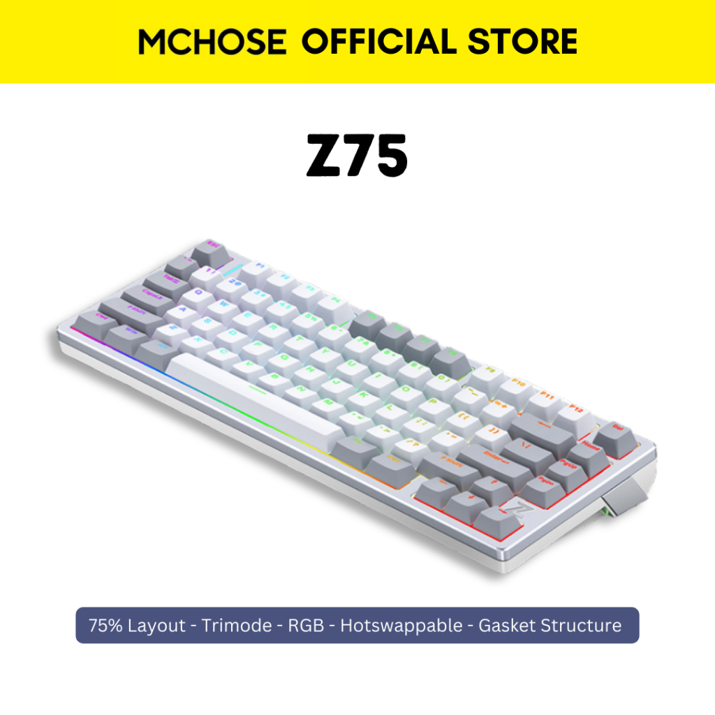 MCHOSE Z75 Wireless Gasket Mount Mechanical Keyboard 3 Modes Connection/PBT Double Shot Keycaps ...