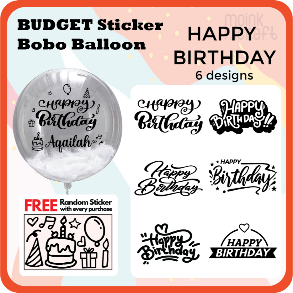Happy Birthday Sticker Bobo Balloon 18" - 20" Vinyl Decal | Stiker Hari ...