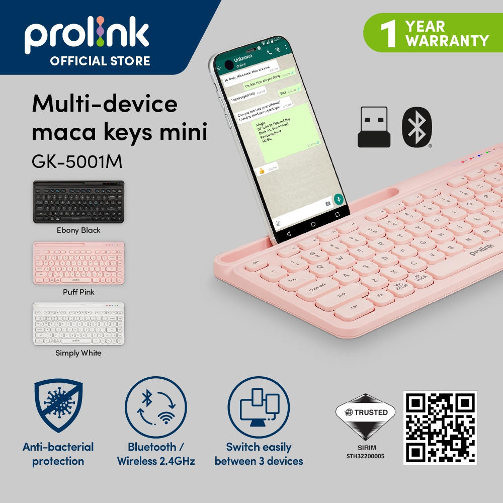 Prolink Wireless Bluetooth + 2.4GHz Multi-Device Mini Keyboard Anti ...