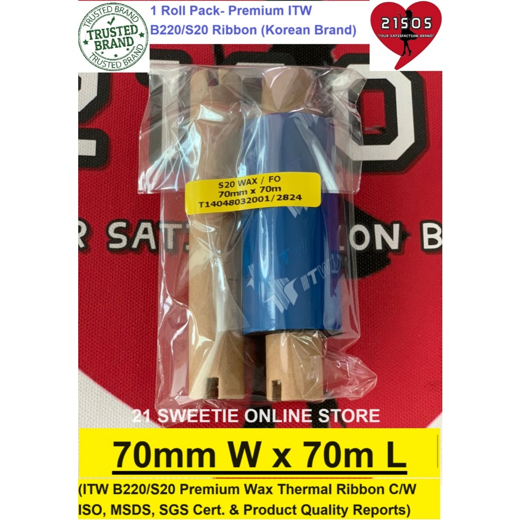 [1 roll] Premium 70mm x 70m Thermal Transfer Wax Ribbon 70x70 ITW TTR ...