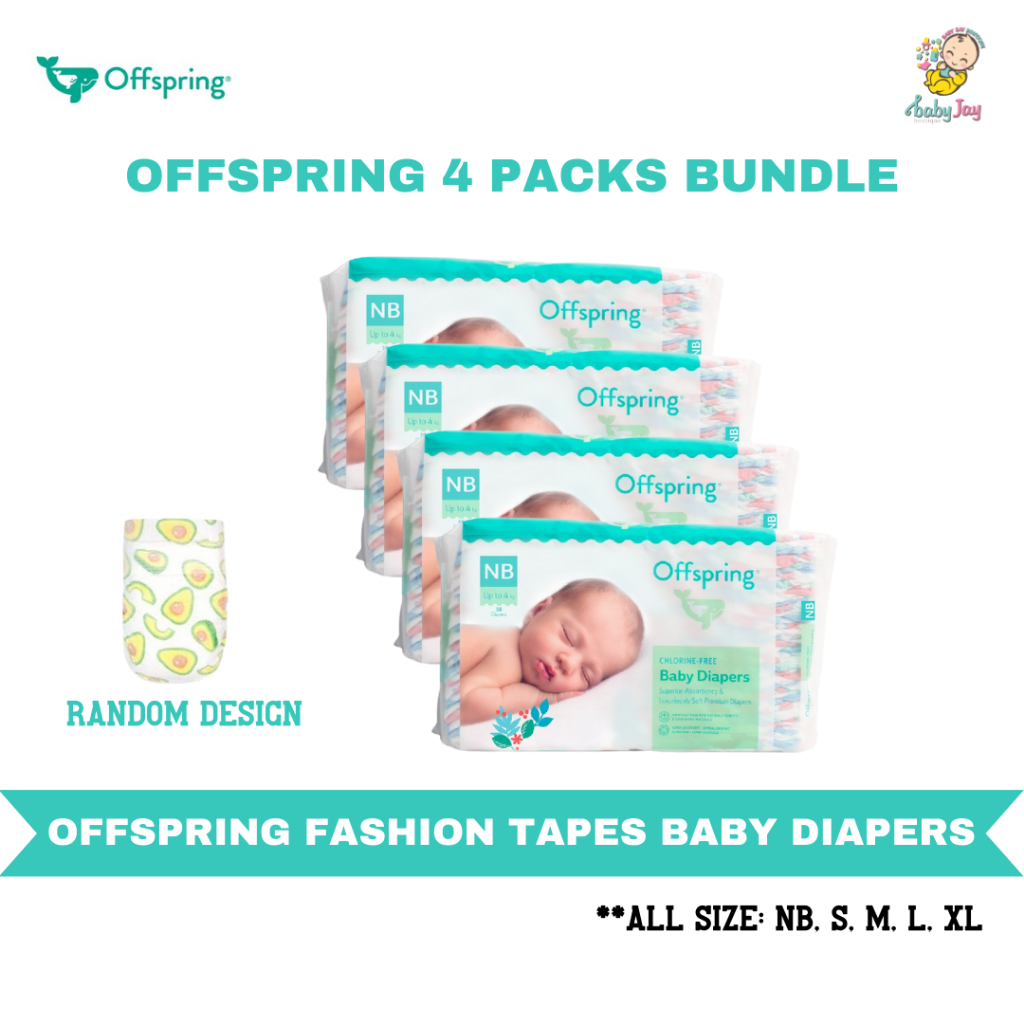 [𝗕𝗨𝗡𝗗𝗟𝗘 𝗣𝗥𝗢𝗠𝗢] 4 PACKS TAPES Offspring Chlorine-free Baby Diapers ...