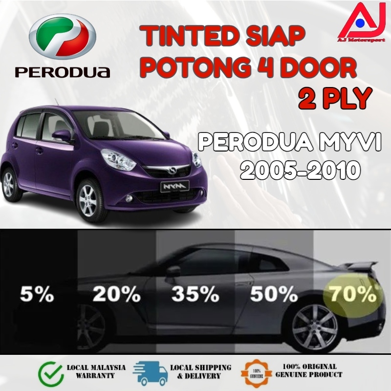 Perodua Myvi 2005-2010 4 Door Tinted 2PLY UV 99% Hitam(Gelap 30% 50% 65 ...
