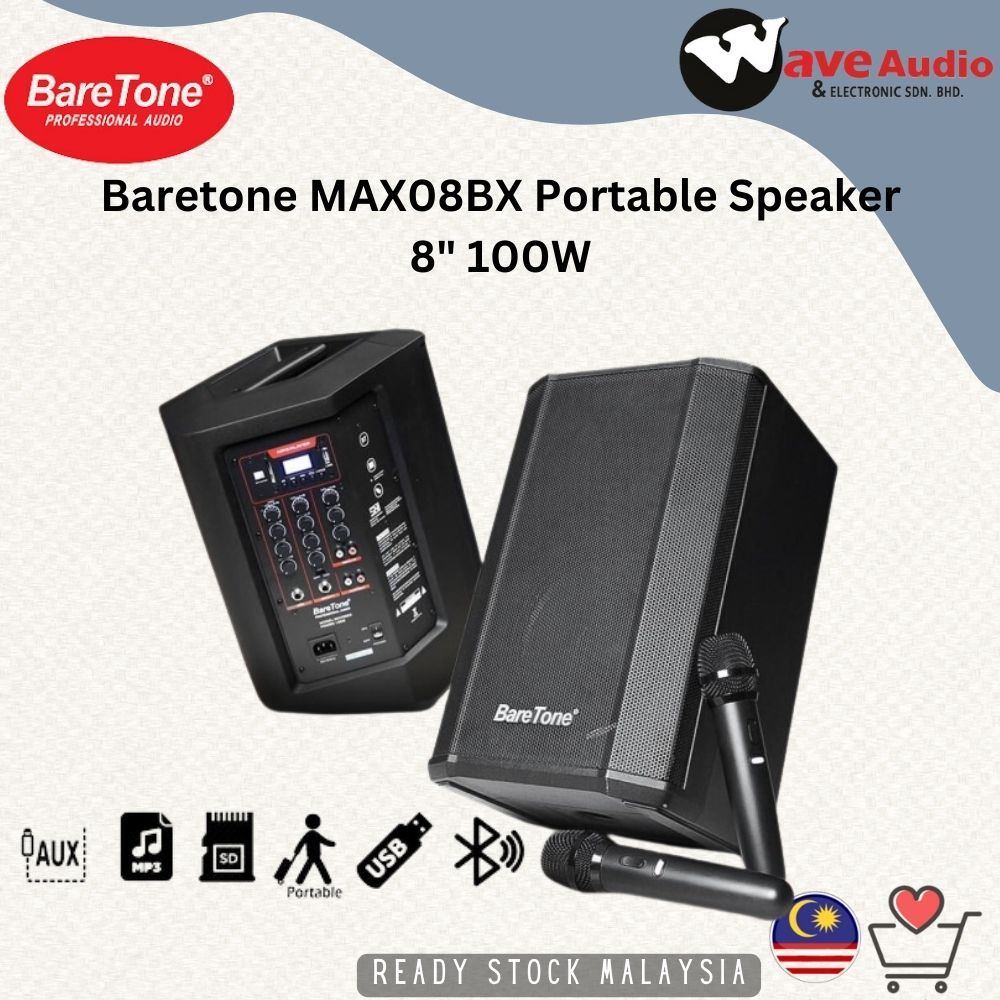 Baretone MAX08BX Portable Speaker 8 Inch 100W with Mic Priority ...