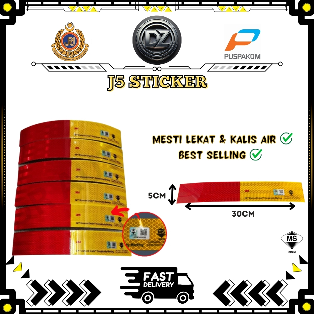 6Pcs & 1 Roll 3M Diamond Grade Side Marking JPJ Puspakom SIRIM Sticker ...