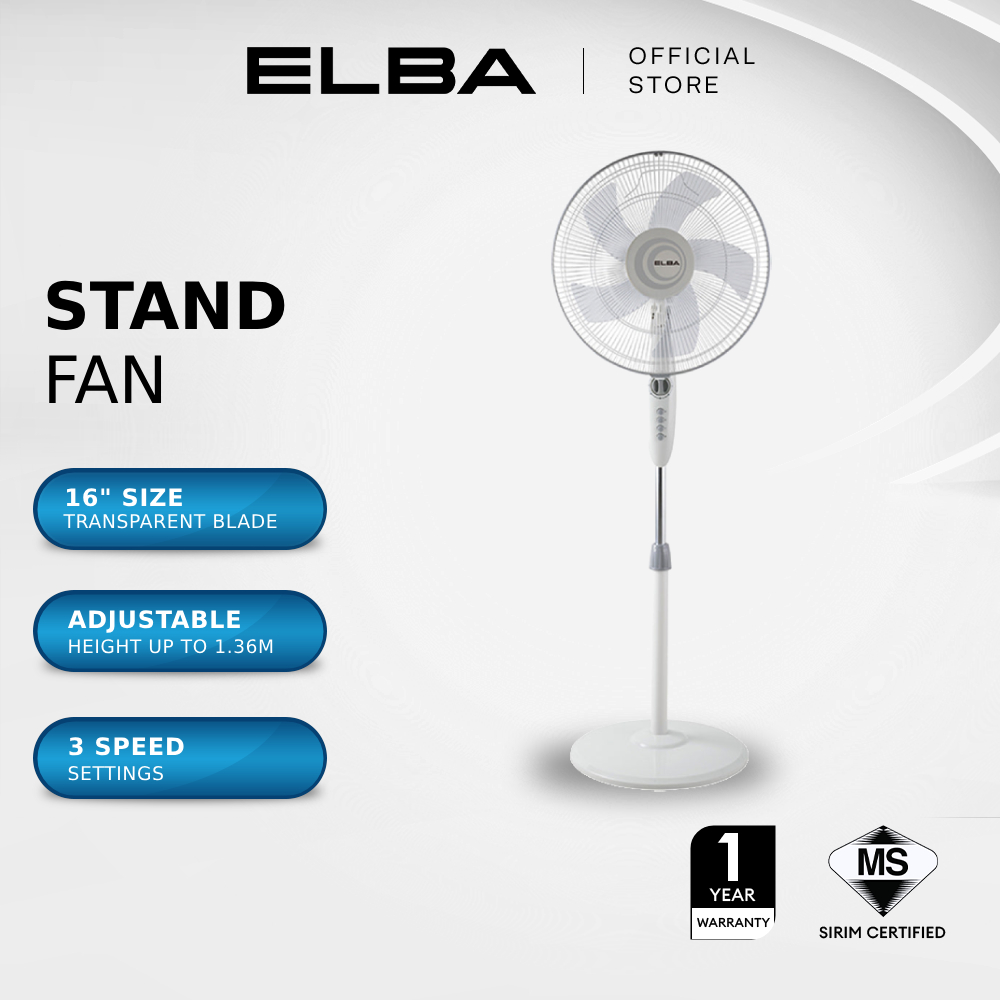 ELBA 16" Stand Fan ESF-E1639TM(GR) - 5 Blades, 120 Minutes Timer (16 ...