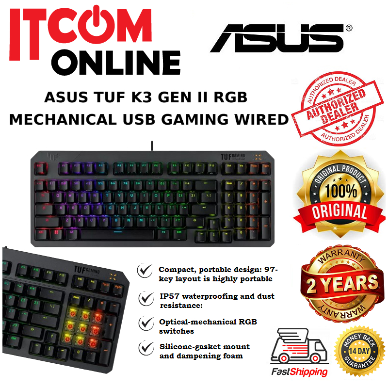 ASUS TUF K3 GEN II RA07 RGB BLUE SWITCH MECHANICAL USB WIRED GAMING ...