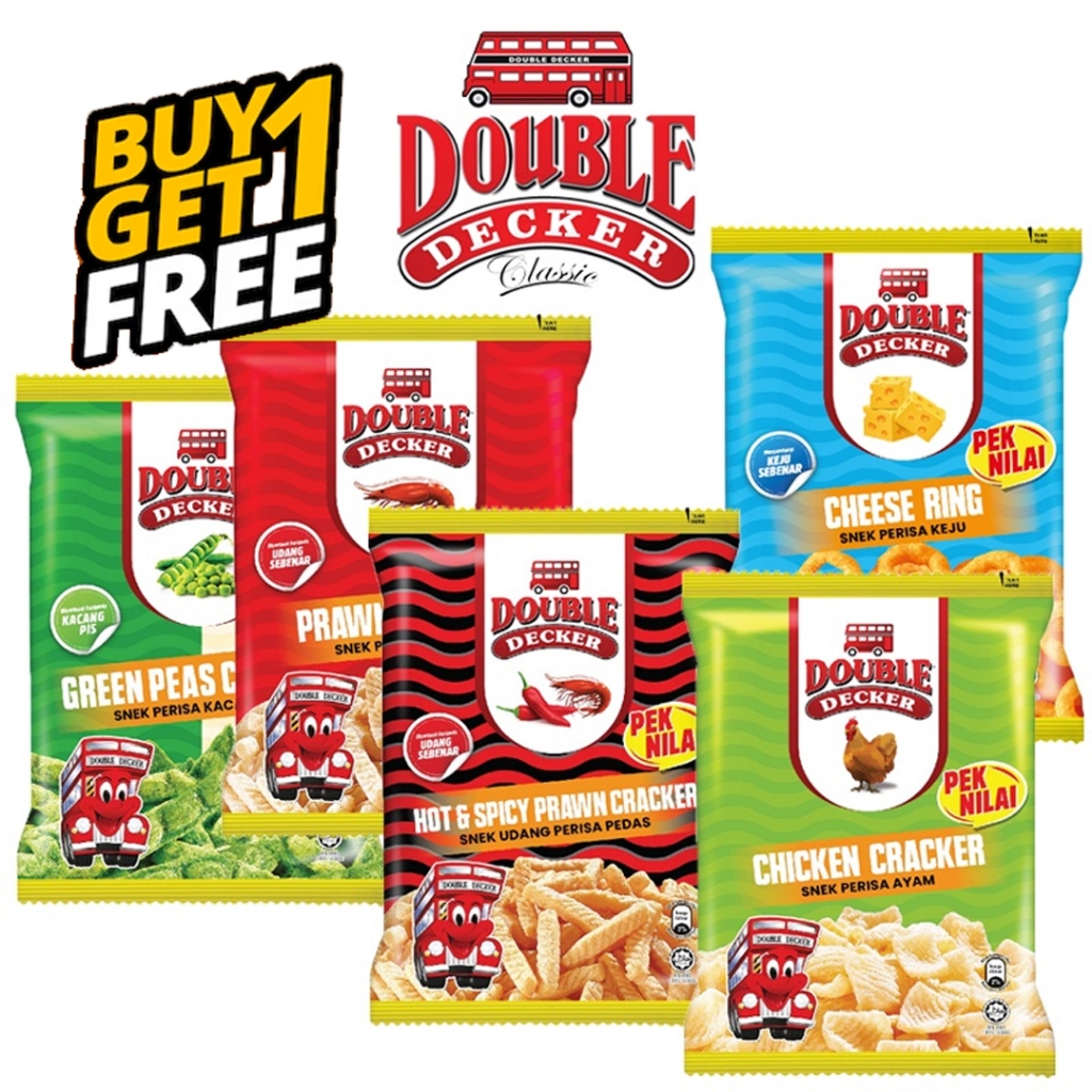 Double Decker Snack Jumbo Size 65g 80g Chicken /Prawn / Hot Spicy / Cheese Ring / Green Peas ...