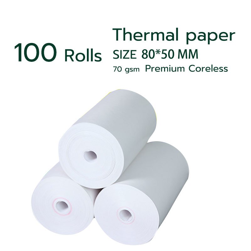 Coreless Thermal Paper Roll 80x50 (100 Rolls/Box) / Receipt Cash Register Paper / Receipt Paper ...