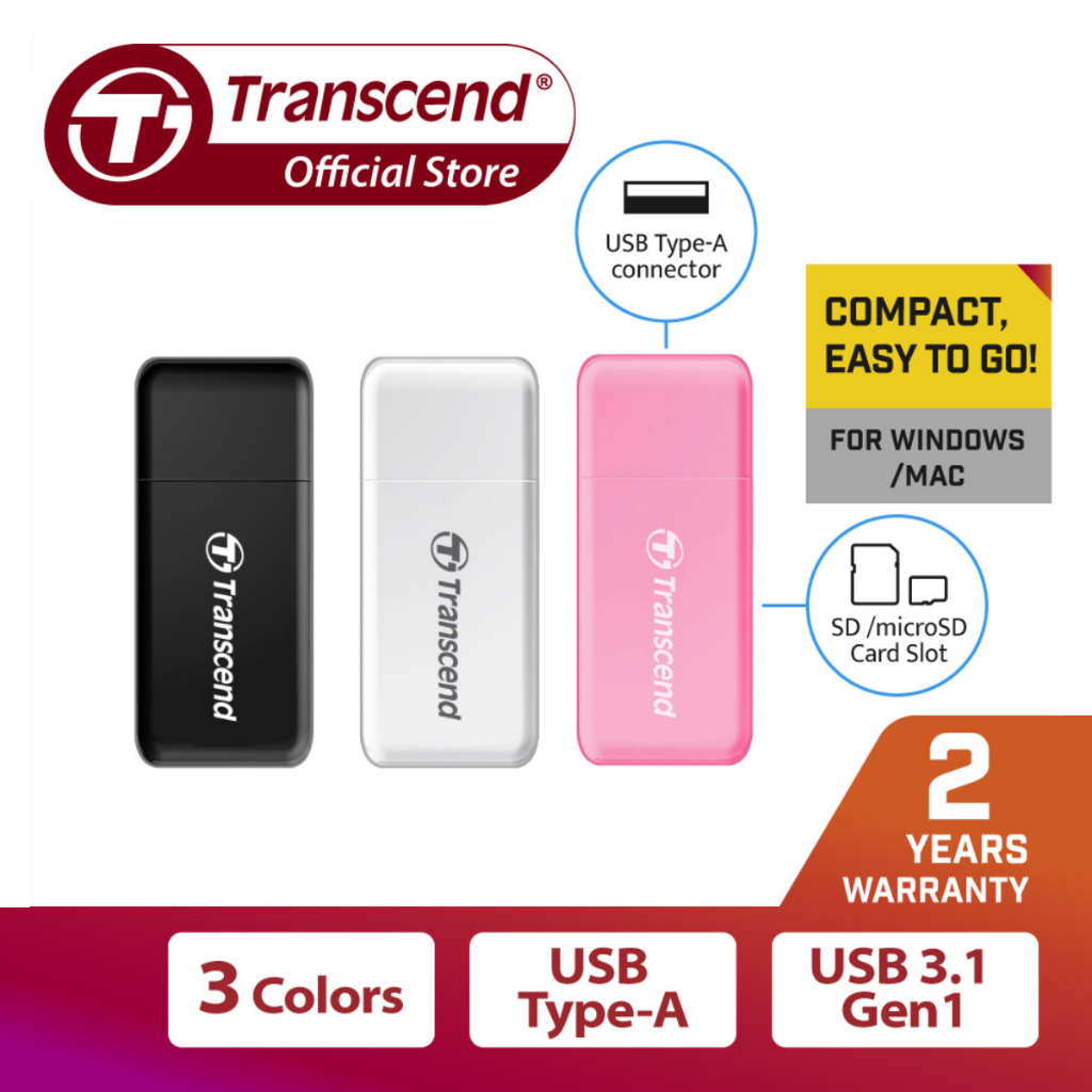 Transcend RDF5 Card Reader SD/microSD | USB 3.1 Type A (Black/Red/White ...