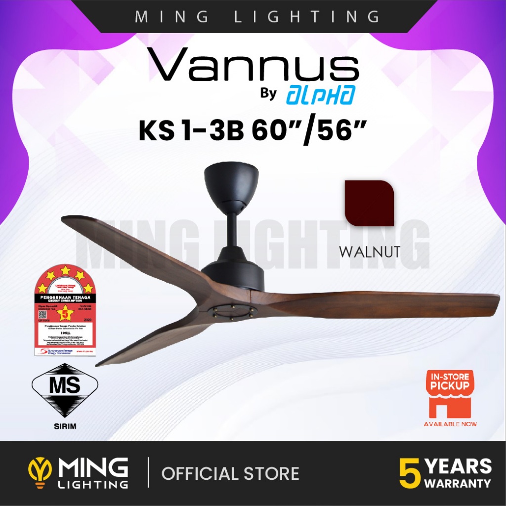 (Sirim) ALPHA VANNUS Ceiling Fan KS1 60" 56" Remote Control 6+6 Speed 5 ...