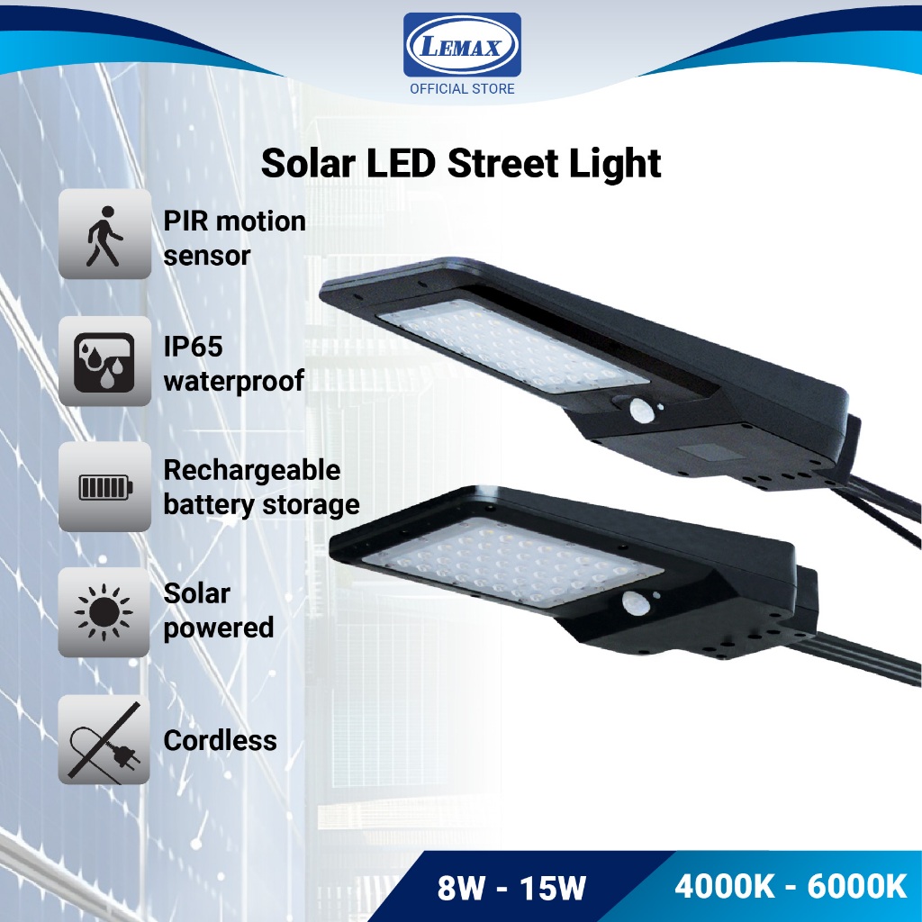 LEMAX Solar LED Street Light Motion Sensor Spot Light Energy Saving ...