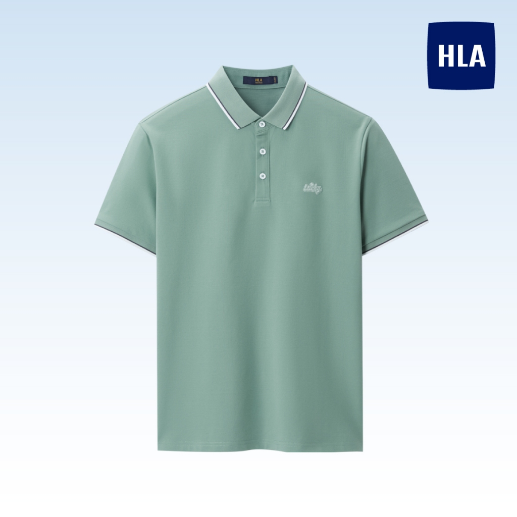 HLA Lucky Letter Embroidery Printing Short Sleeve Polo Shirt Men (Green ...
