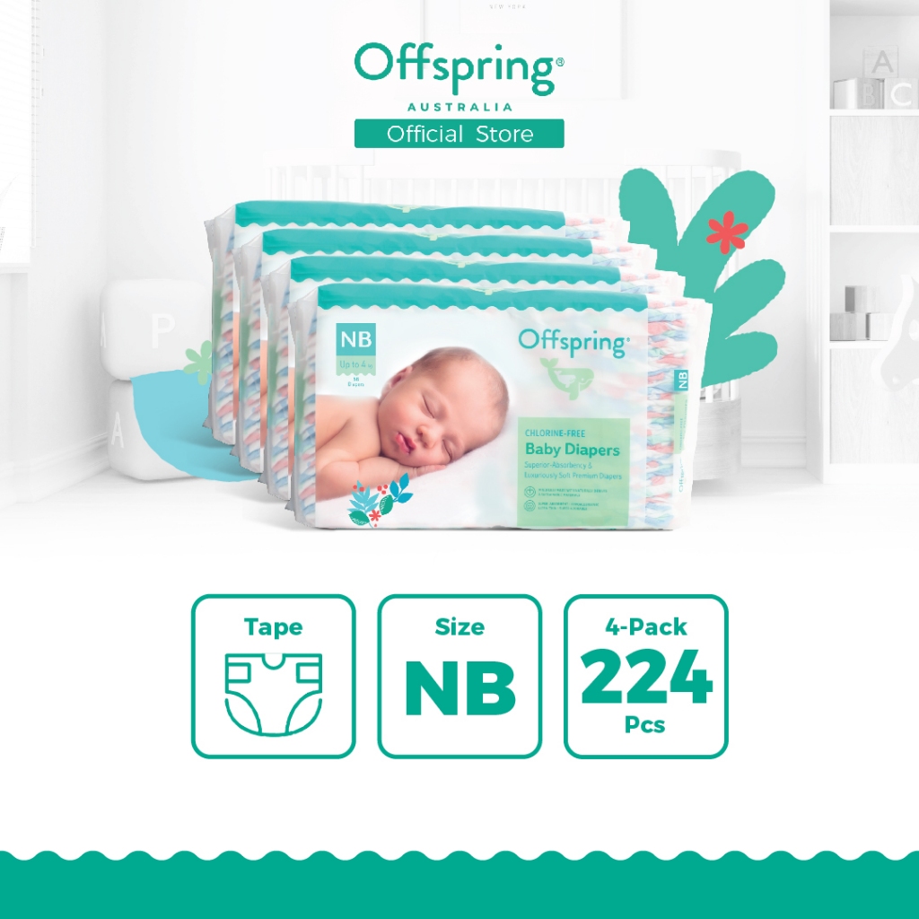 Offspring Fashion Baby Diapers Tape Newborn (224pcs) [4 Packs] | Shopee ...