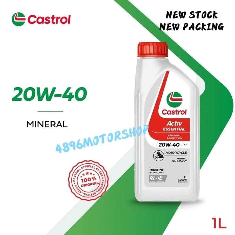 100% ORIGINAL CASTROL ACTIV ESSENTIAL 4T ENGINE OIL 20W40 20W 40 MINYAK ...