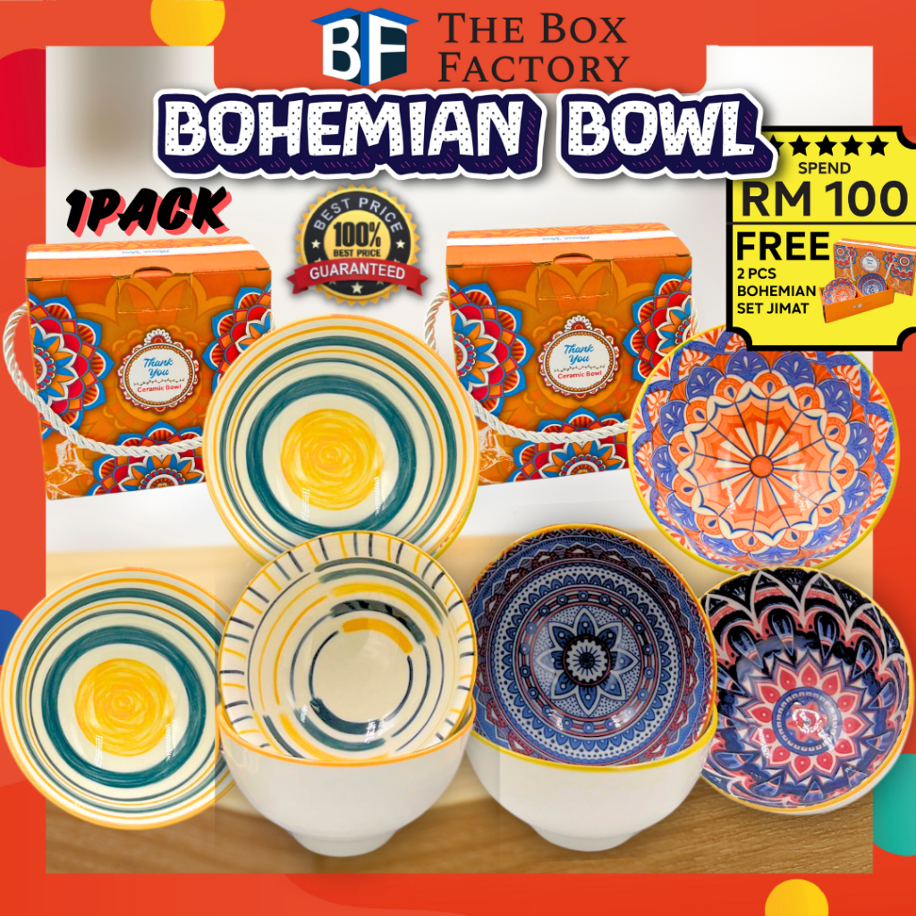 TBF 1 Set Bohemian Rice Bowl Ceramic Bowl Mangkuk Keramik Soup Bowl ...