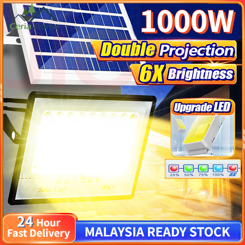 【Warm Light】Solar Light Outdoor Lighting 1200W Solar Spotlight Lampu ...
