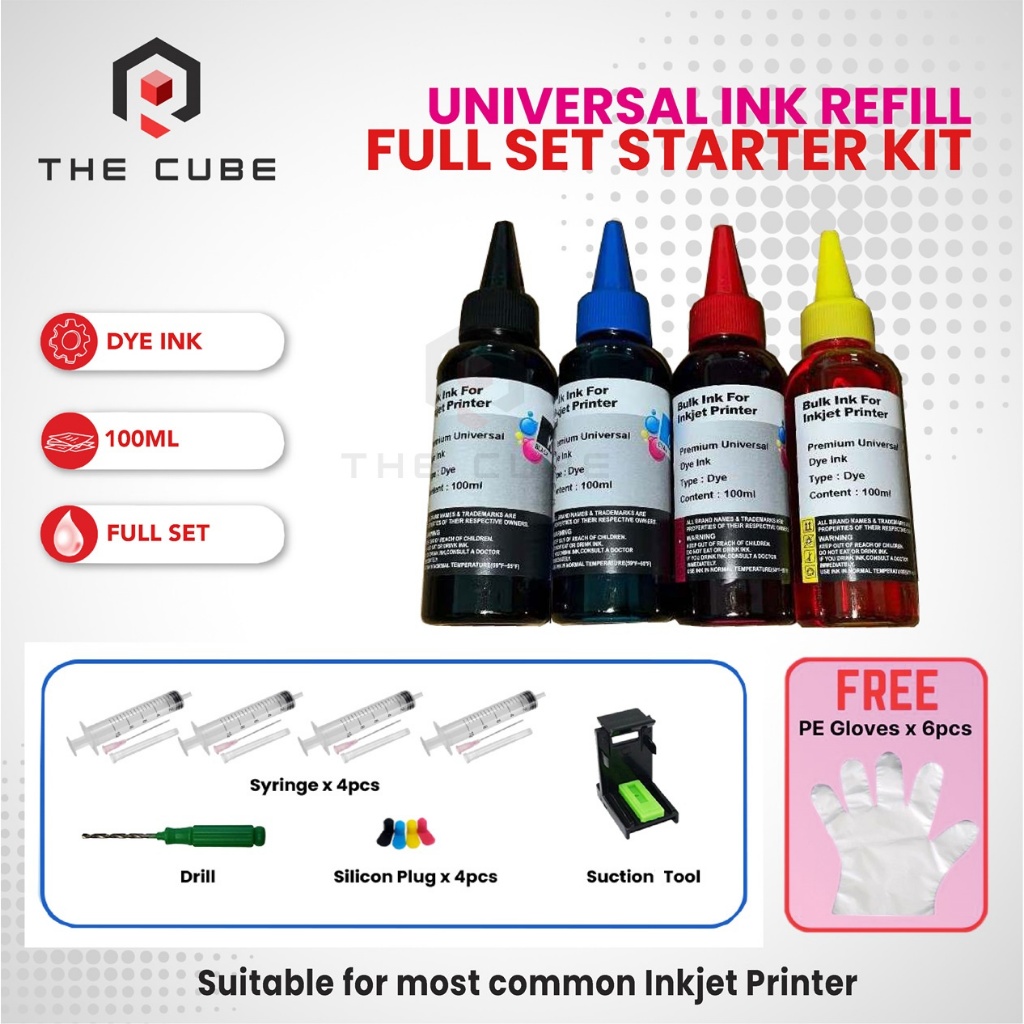 FULL SET STARTER KIT Universal Inkjet Printer Dye Ink Refill Printer ...