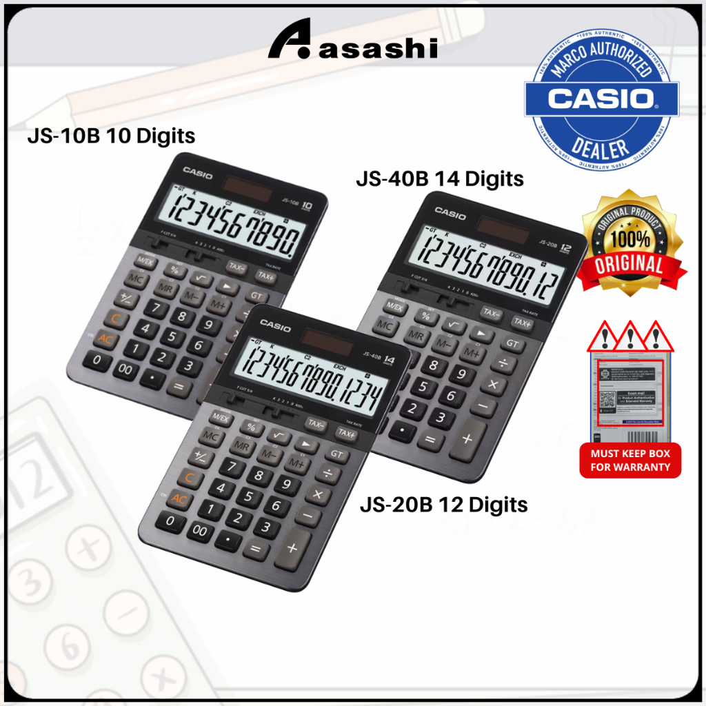 CASIO JS-10B 10 Digits / JS-20B 12 Digits / JS-40B 14 Digits Compact Desk Type Heavy Duty ...