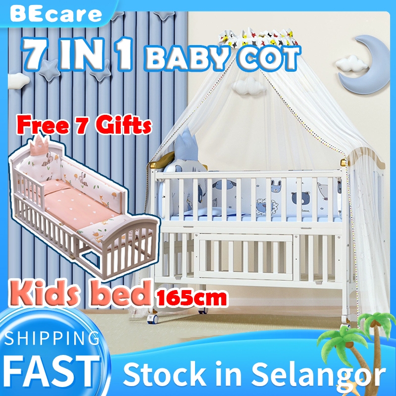 [COD] 2 Tiers Wooden Baby Cot Katil Baby Bed Crib set with Five-Piece ...