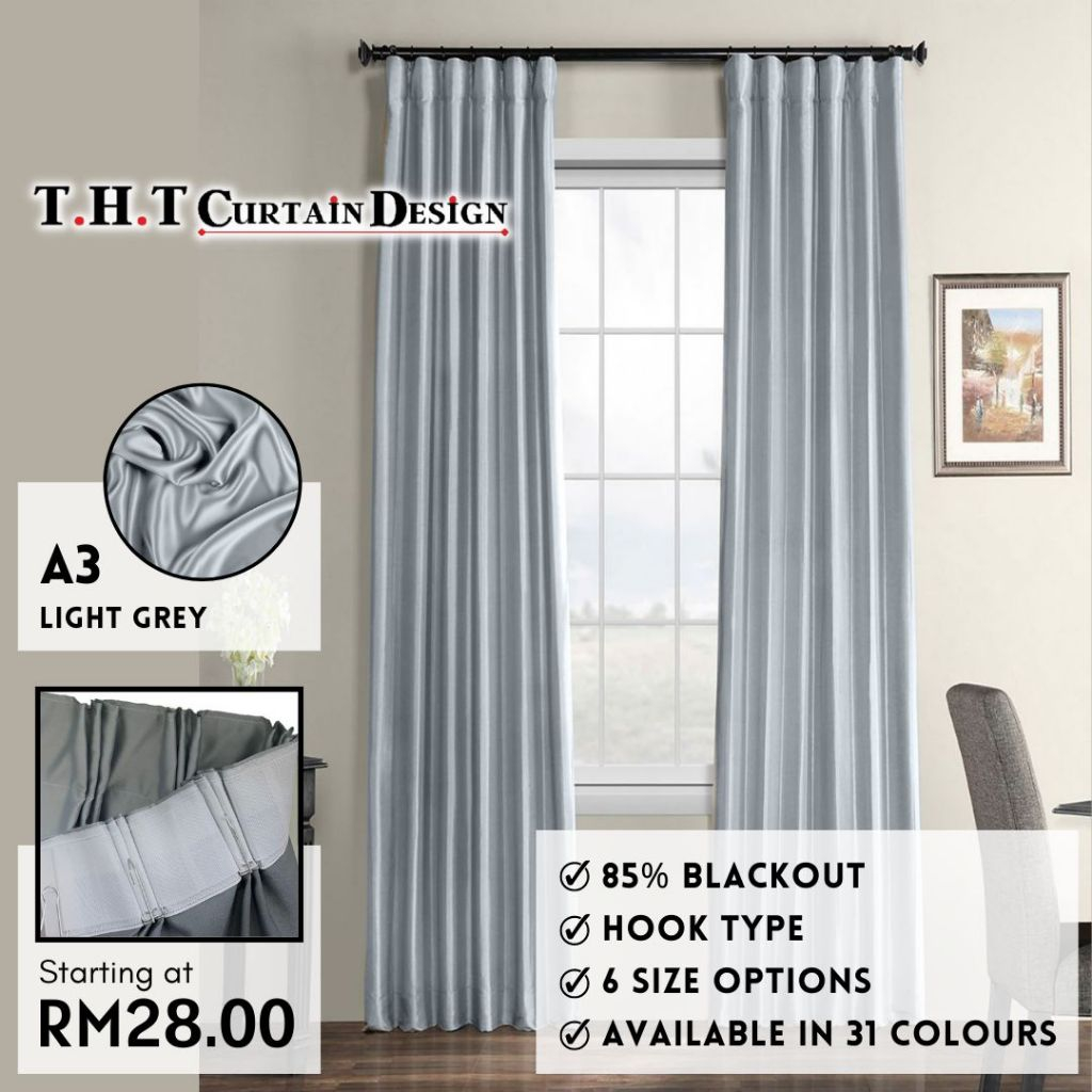 A3 LIGHT GREY! Siap Jahit Langsir, Langsir RAYA Kain Tebal Blackout ...