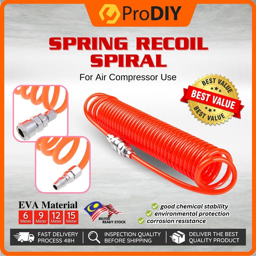 Flexible 6m 9m 12m 15m PU Spring Recoil Spiral Air Pressure Hose Tube Pipe For Air Compressor ...