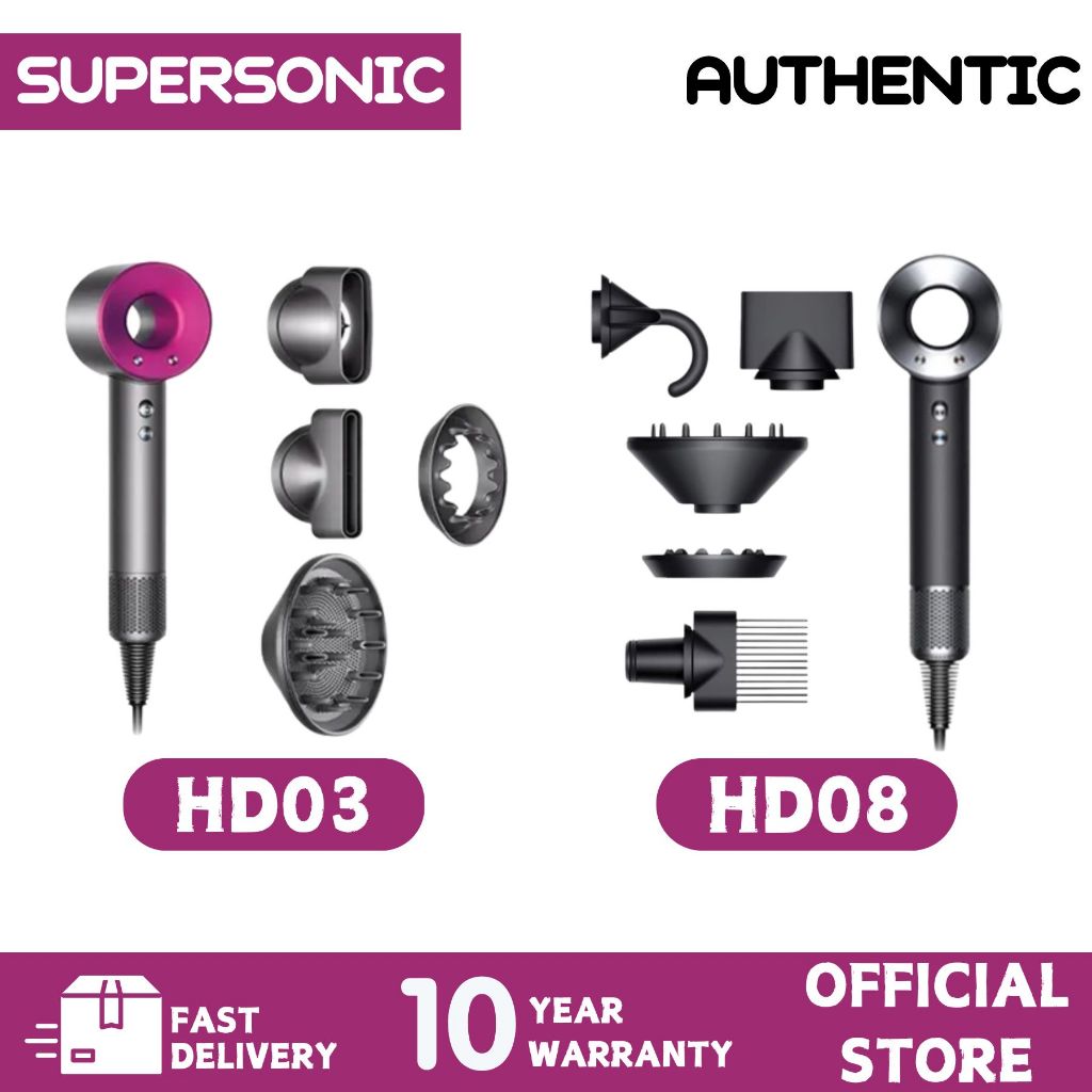 100% Genuine HD03/HD08 Supersonic Hair Dryer with NanoTech | Shopee ...