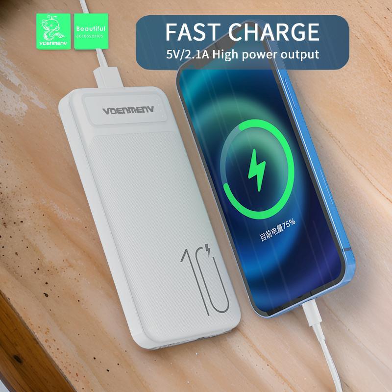 VDENMENV DP09 Dual USB And Type C 10000mAh Power bank with 5V 2.1A Output Compact Portable Fast ...