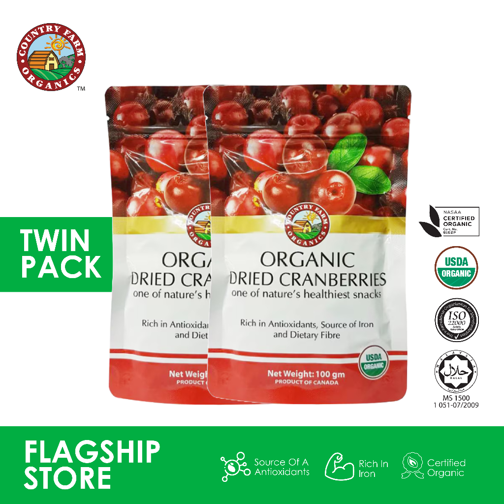 [Twin Pack] Country Farm Organics Organic Dried Cranberries (100g x 2 ...