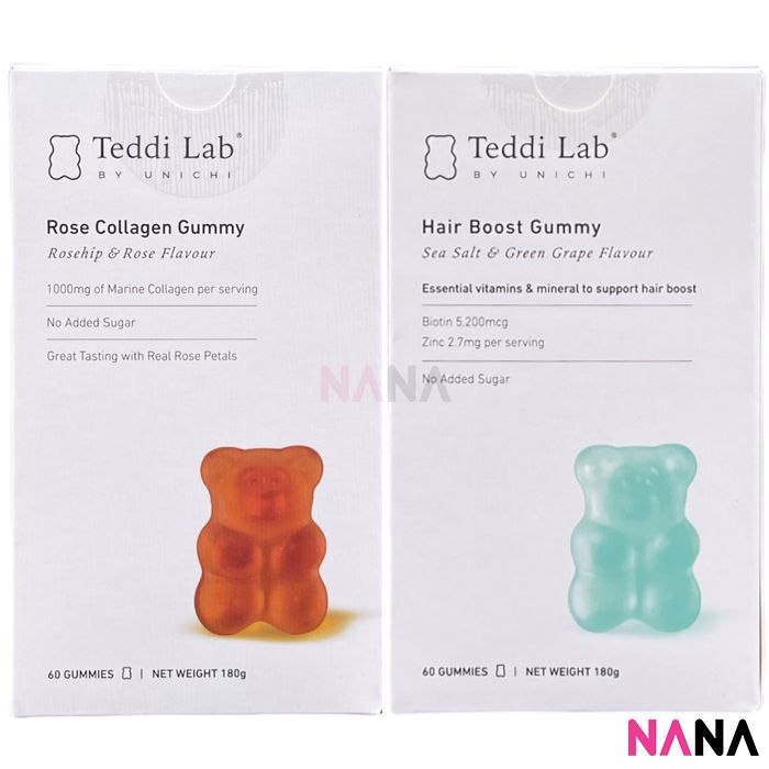 Unichi Teddi Lab Rose Collagen Gummy Bear 60 Gummies + Teddi Lab Hair ...