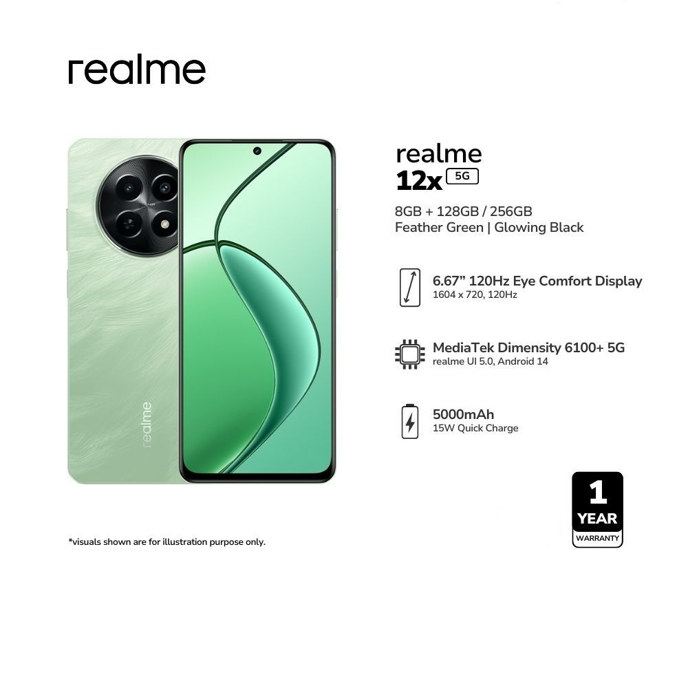 Realme 12x 5G (8GB RAM + 256GB ROM) | 5G 6nm Process Chipset | 120Hz ...