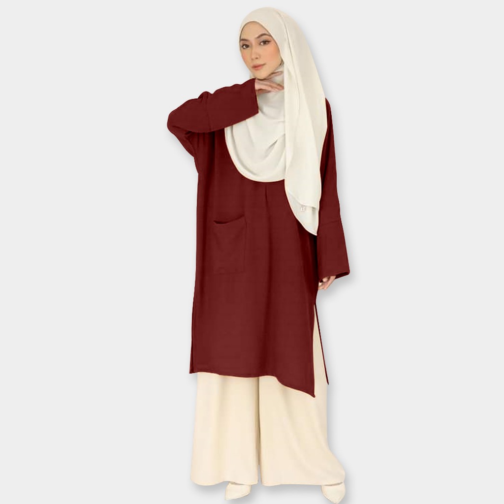 Blouse Labuh Muslimah Front Pocket Loose Blouse Ironless | Shopee Malaysia