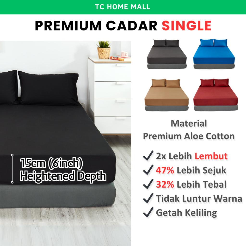 Cadar Single Plain Bedsheet Fitted Single Hostel Sarung Tilam Single ...