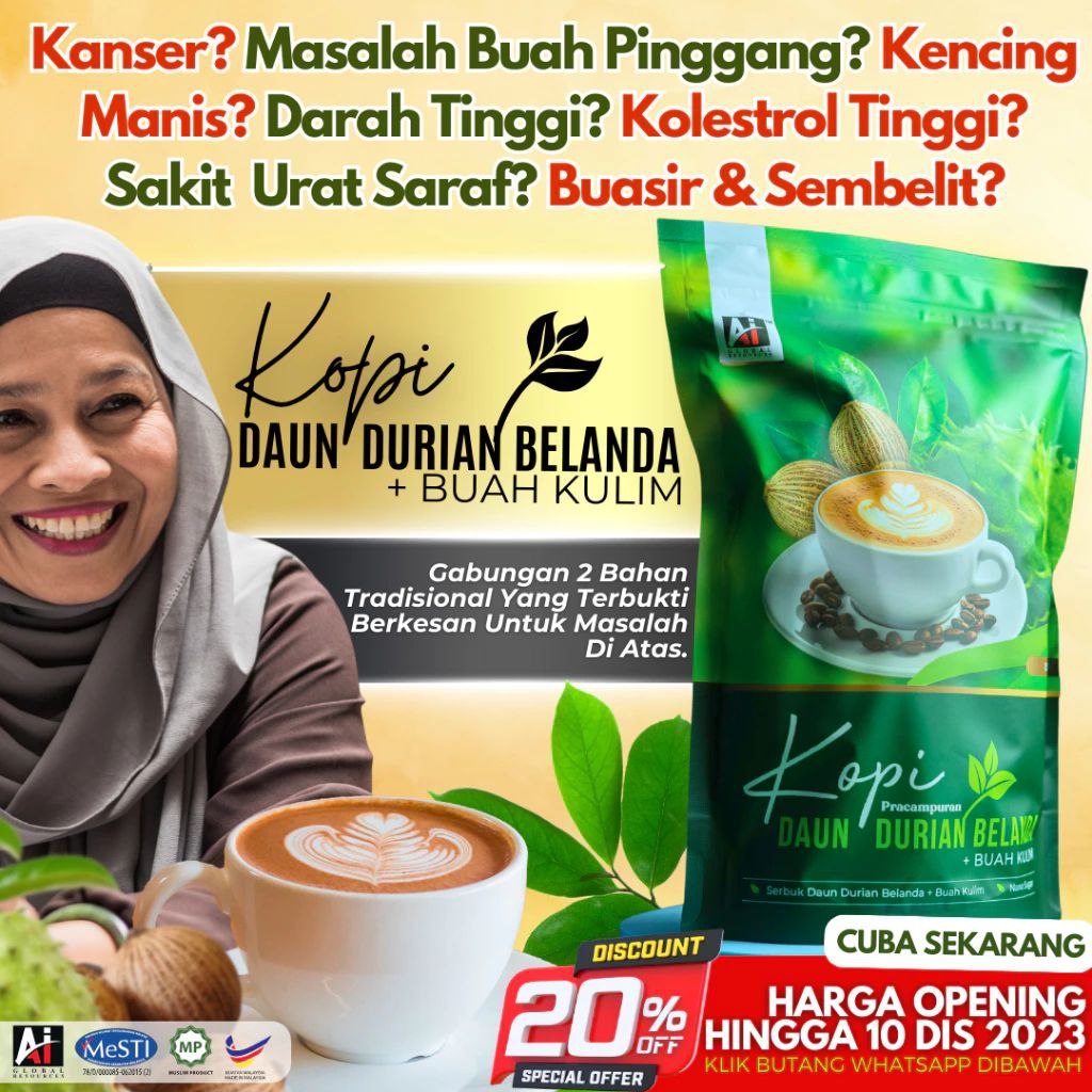 KOPI DAUN DURIAN BELANDA PLUS BUAH KULIM | Shopee Malaysia