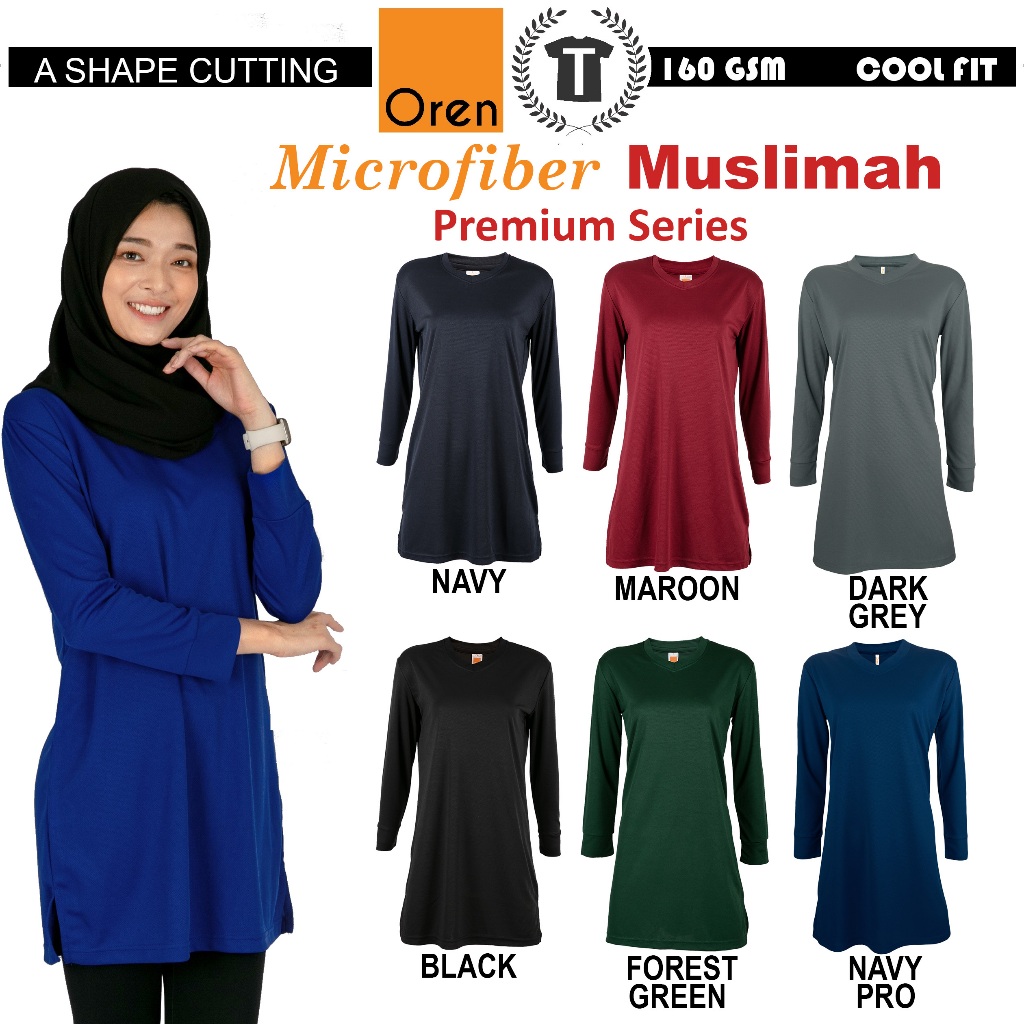 【Premium】Microfiber Muslimah WITH V-NECK BLACK/NAVY/DARK GREY/MAROON ...