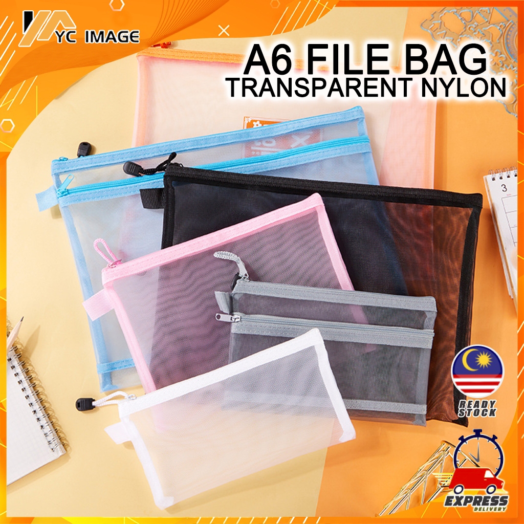 A6 File Bag Transparent Nylon Mesh Zipper Pouch Clear Document Bag Book ...