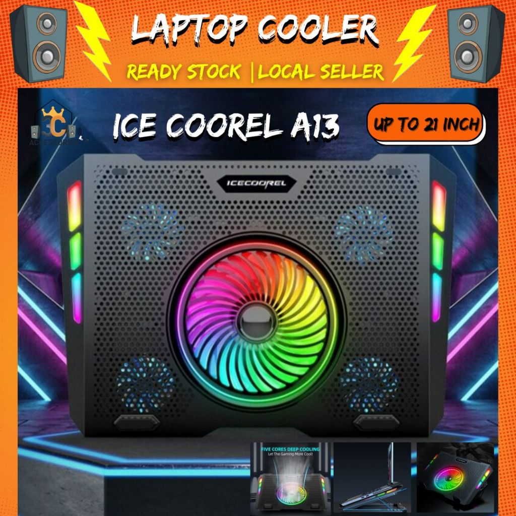 ICE COOREL A13 RGB GAMING LAPTOP COOLING COOLER PAD WITH 5 FANS FOR ...
