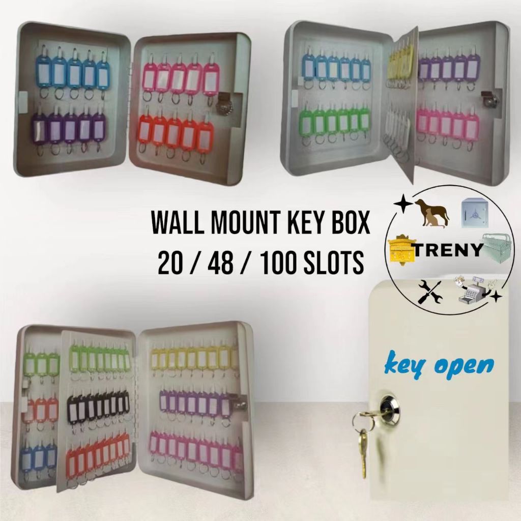 TRENY Metal Key Box 20 or 48 or 100 Keys / Metal Wall Mount Key Storage ...