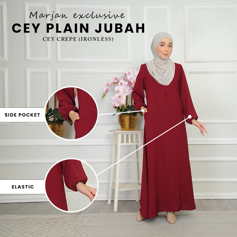 Premium Cey Plain Muslimah Jubah with side pocket new design marjan ...