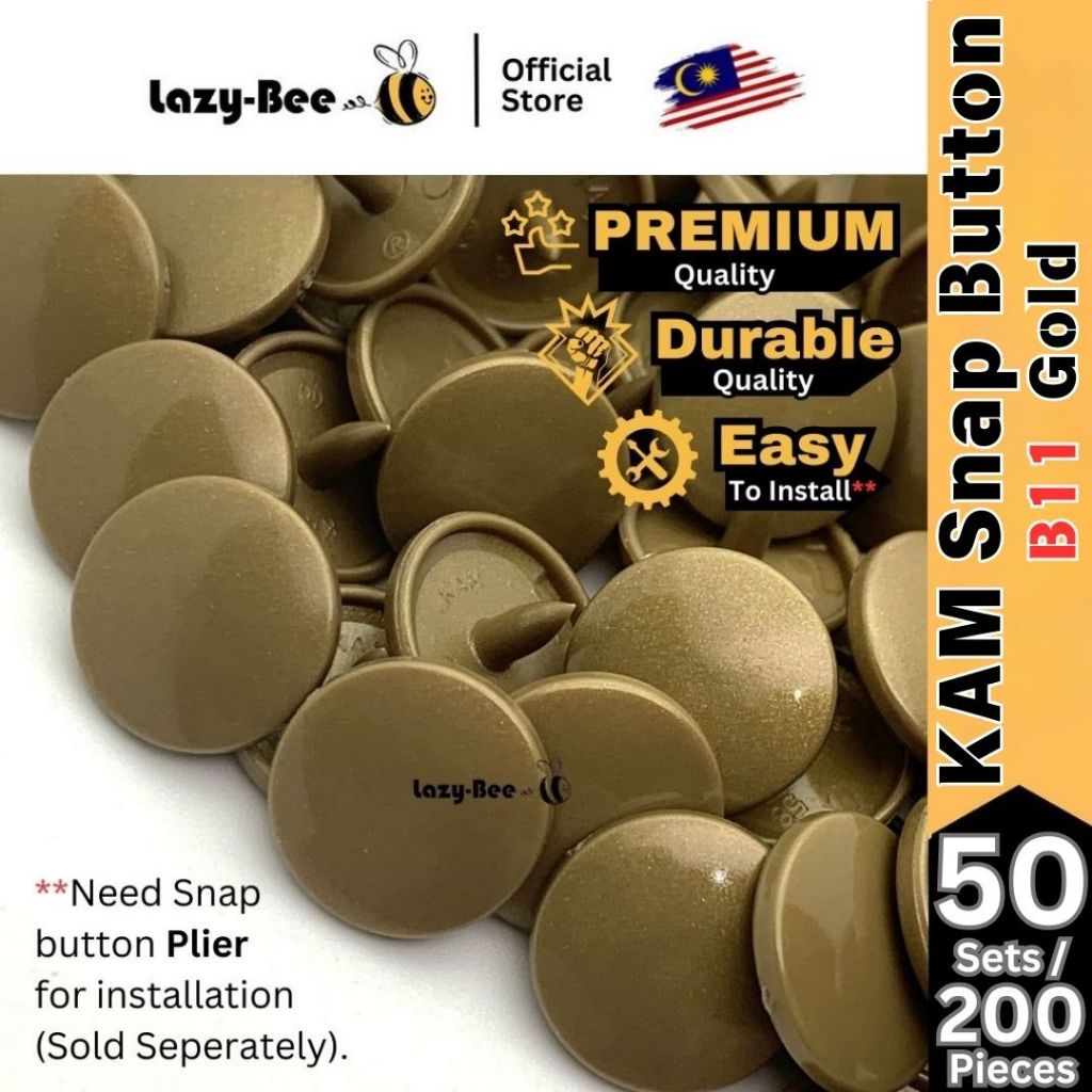 LAZ BEE B11 Gold 50 Sets 200 pieces T3 T5 KAM Snap Button Plastic KAM ...