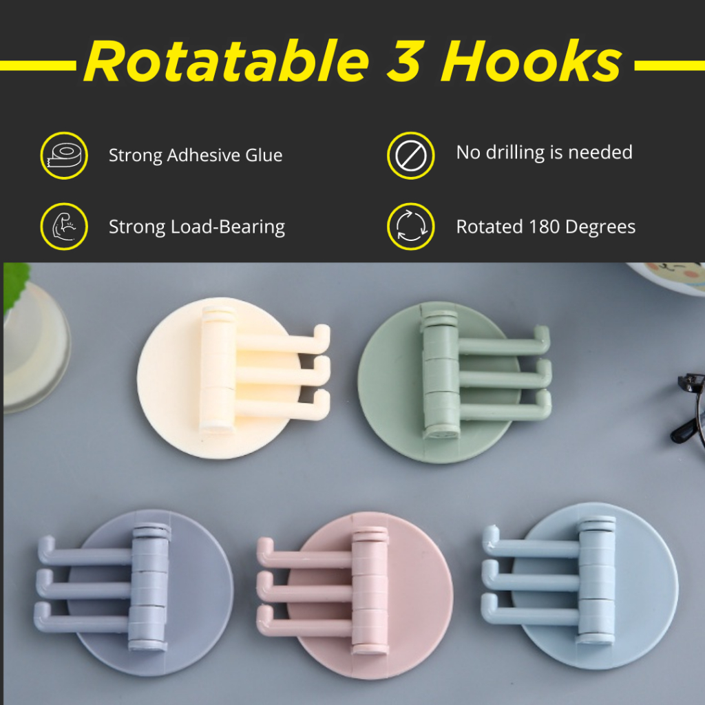 Rotatable 3 Hook Sticky Hook Free Punching Multipurpose Free Punching ...