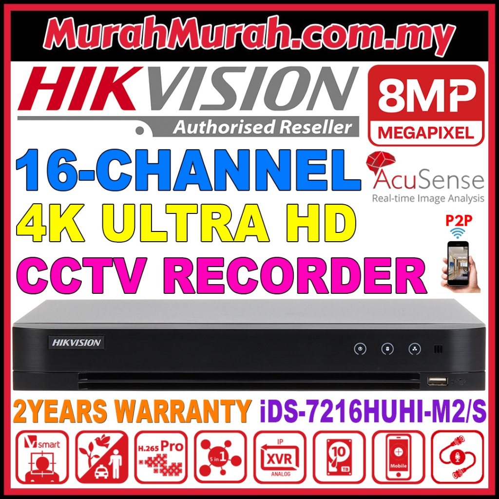 HIK HIKVISION 16-CHANNEL 16ch 8.0MP DVR 4K iDS-7216HUHI-M2/S 8MP 16CH ...