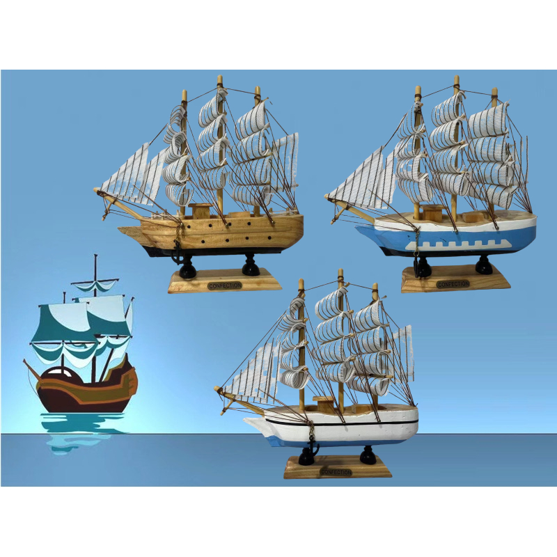 18.5cm Handmade Wooden Ship Model Strip Coastal Table Decoration ...