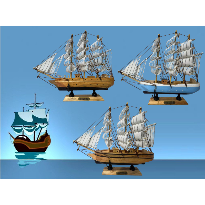 29.5cm Handmade Wooden Ship Model Strip Coastal Table Decoration ...