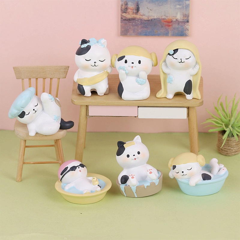 【BLIND BOX】 Bathing Cat Figurine Figure Cute Sauna Collection Desk ...