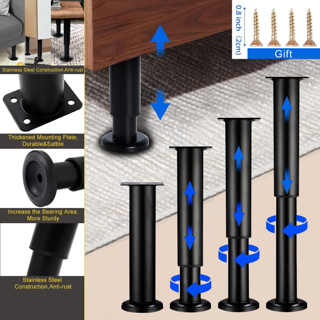 Adjustable Metal Table Leg kaki Meja Bed Leg Support Kaki Sofa Cabinet ...