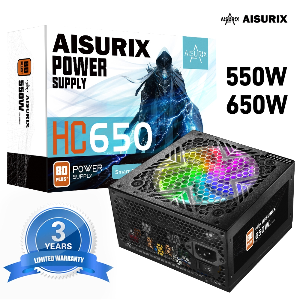 AISURIX 550W/650W Black Power Supply ATX PSU Computer Motherboard ...