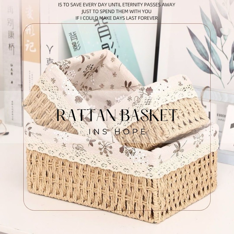 (Ready Stock) Natural Handmade Paper Webbing Table Desk Basket With ...