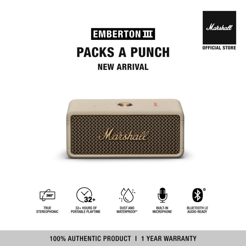 [OFFICIAL] MARSHALL EMBERTON III BLUETOOTH SPEAKER - CREAM | Shopee Malaysia